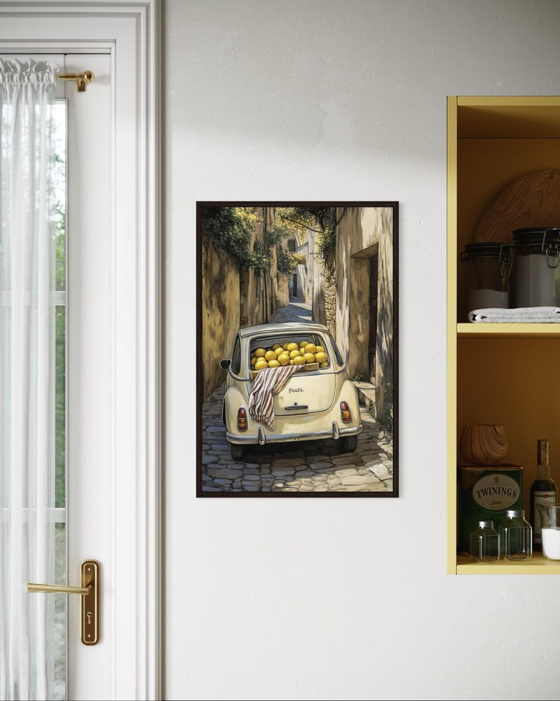Vintage Fiat Lemon Print: Italian Street Scene Wall Art (digital ...