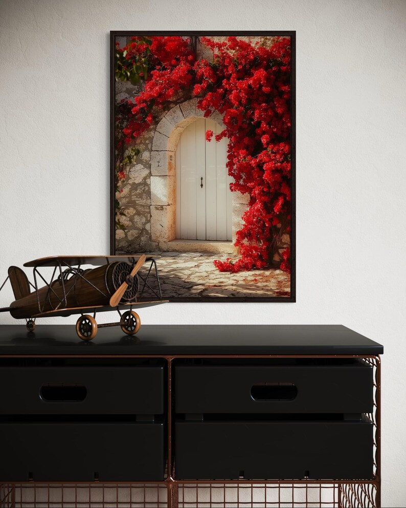 Mediterranean Archway DIGITAL DOWNLOAD, Red Bougainvillea Print, Rustic ...