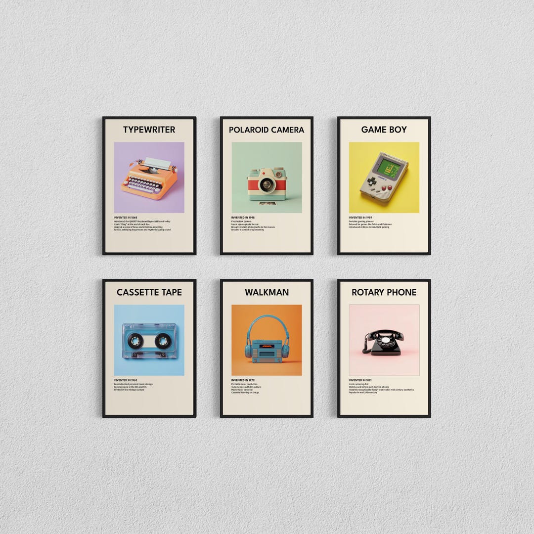 Set of 6 Retro Tech DIGITAL DOWNLOAD, Vintage Gadget Wall Art ...