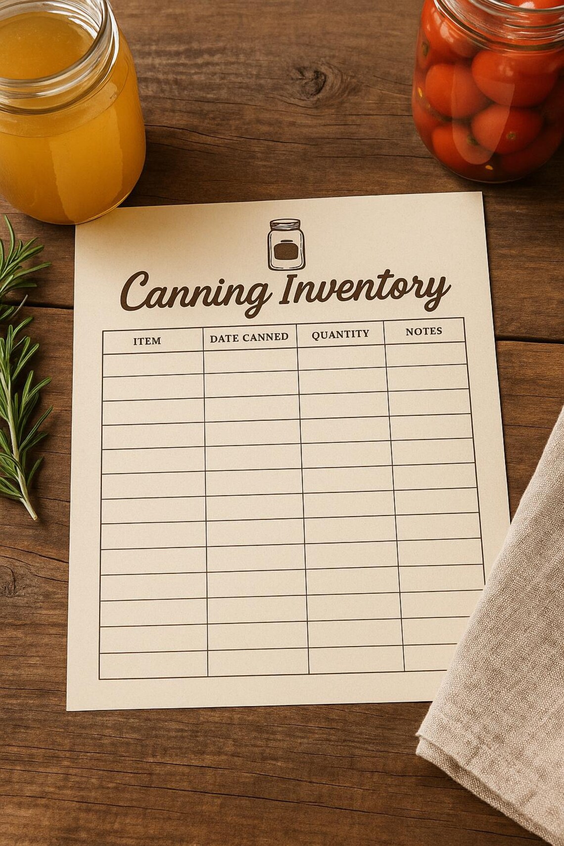 Printable Canning Inventory Log | Rustic Food Storage Tracker ...