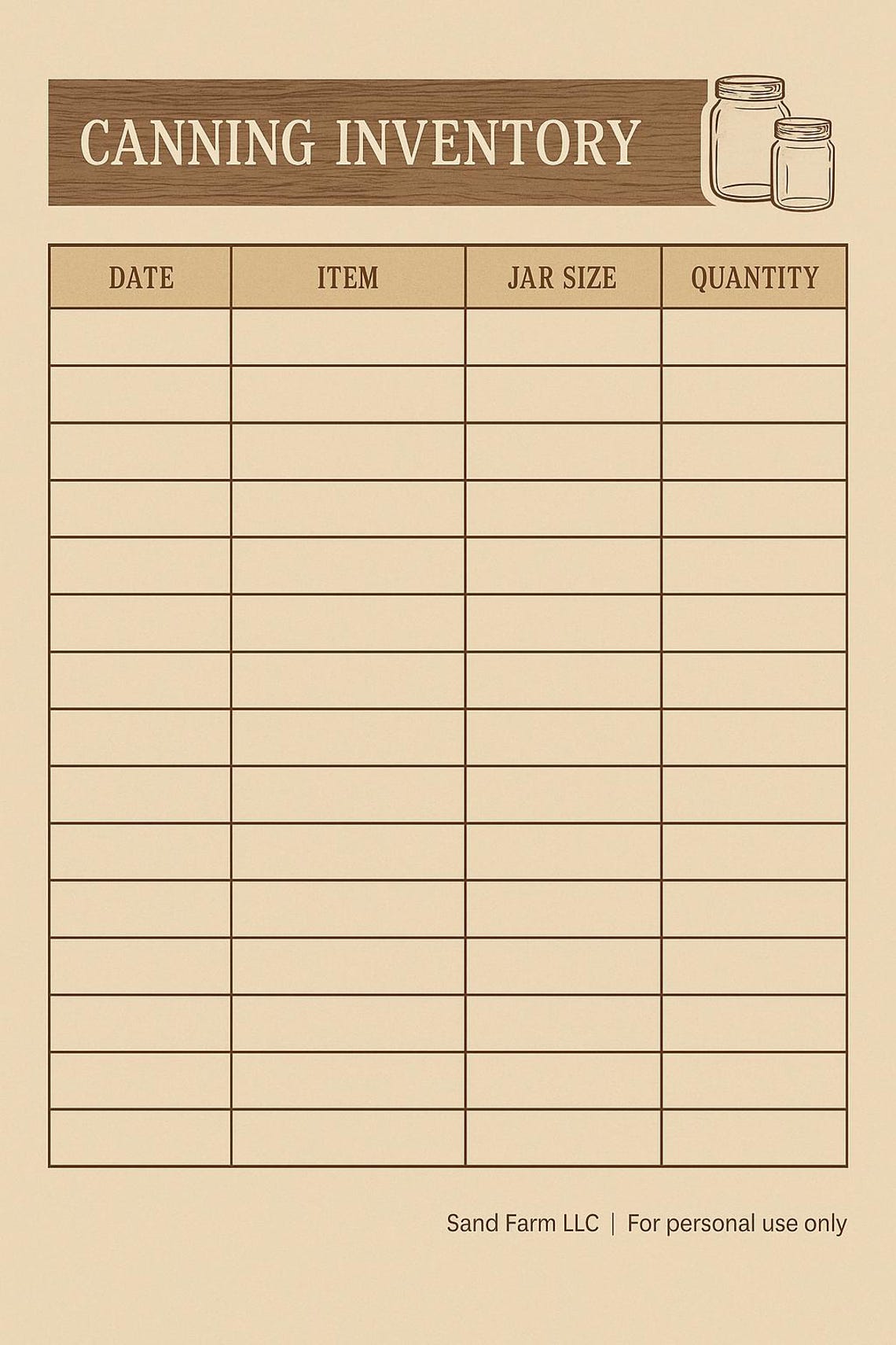 Printable Canning Inventory Log | Rustic Food Storage Tracker ...