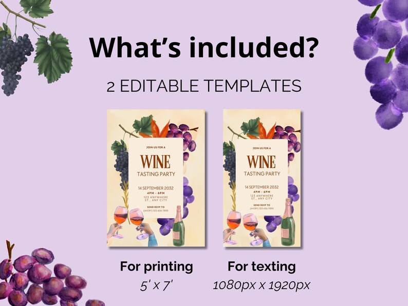 Editable Wine Tasting Invitation Canva Template Instant Download, Wine ...