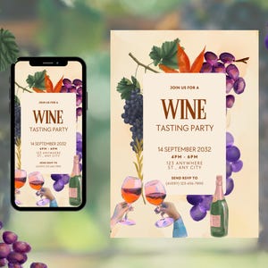 Editable Wine Tasting Invitation - Canva Template | Instant Download ...