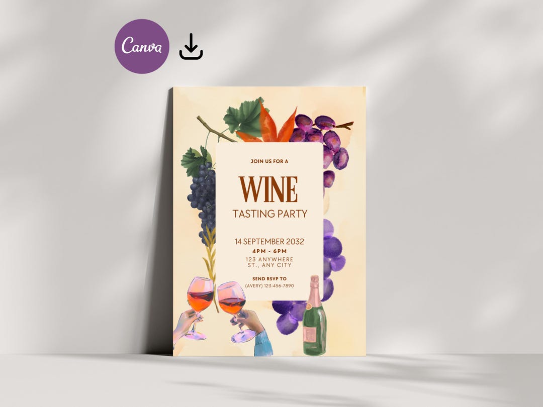 Editable Wine Tasting Invitation - Canva Template | Instant Download ...