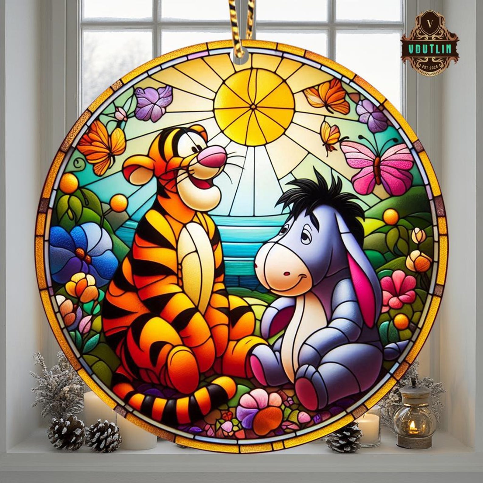 Eeyore and Tigger Ceramic Ornament, Movie Stained Glass Christmas ...