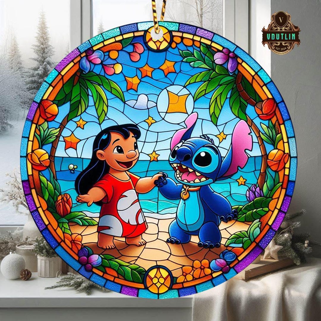 Stitch and Lilo Ceramic Ornament, Movie Stained Glass Christmas ...
