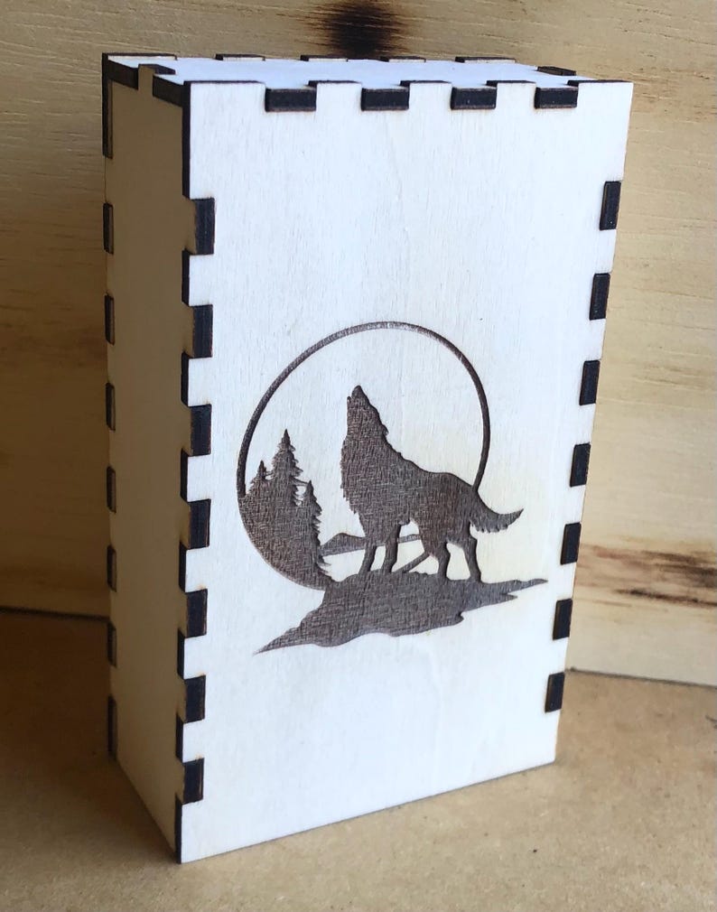 Laser Engraving Howling Wolf Art Wood Box Wooden Custom - Etsy