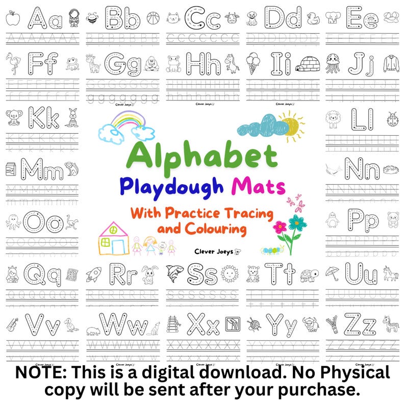 Printable Alphabet Playdough Mats: Letter Tracing & Coloring (digital ...