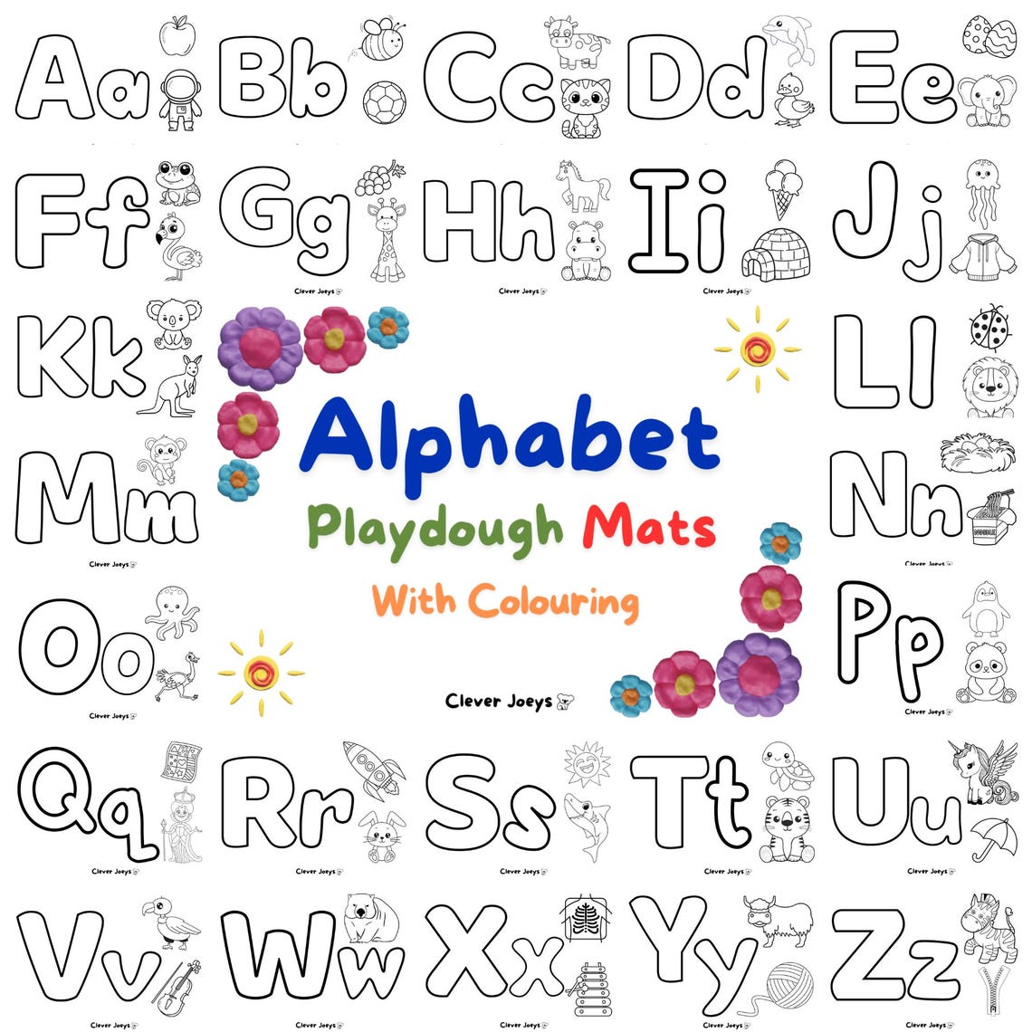 Alphabet Playdough Mats With Colouring | Printable Alphabet Playdough ...