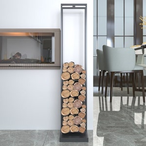 Slim Vertical Firewood Rack: Modern Black Metal Log Holder - Etsy