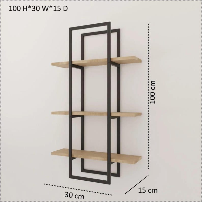 Modern Metal & Wood Floating Shelf, Geometric Wall Storage for Home ...