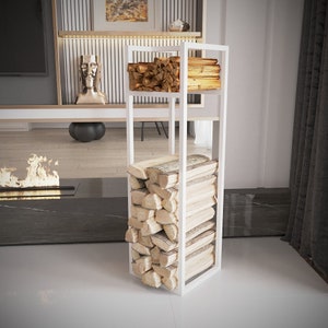 Modern Metal Firewood Rack: Vertical Log Storage for Living Room - Etsy