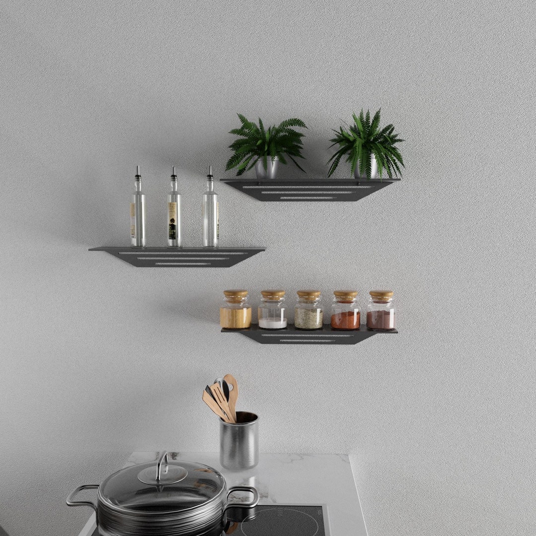Minimalist Metal Spice Rack, Wall-mounted Shelf for Jars and Kitchen ...