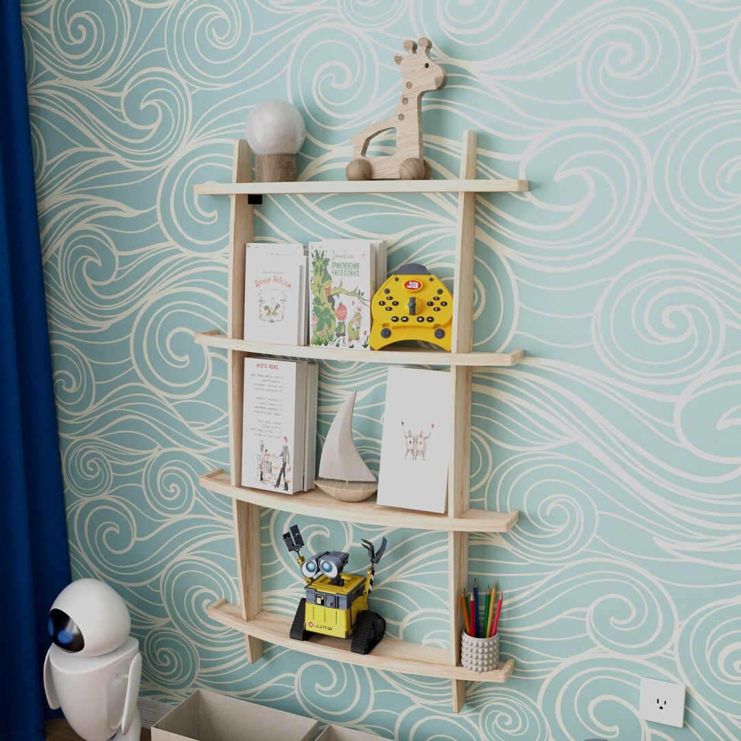 Montessori Floating Book Rack, Kids Wooden Wall Bookshelf, Minimalist ...