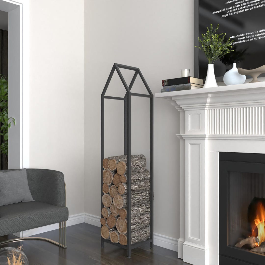 Geometric Firewood Rack, Metal Log Holder for Modern Home, Contemporary ...