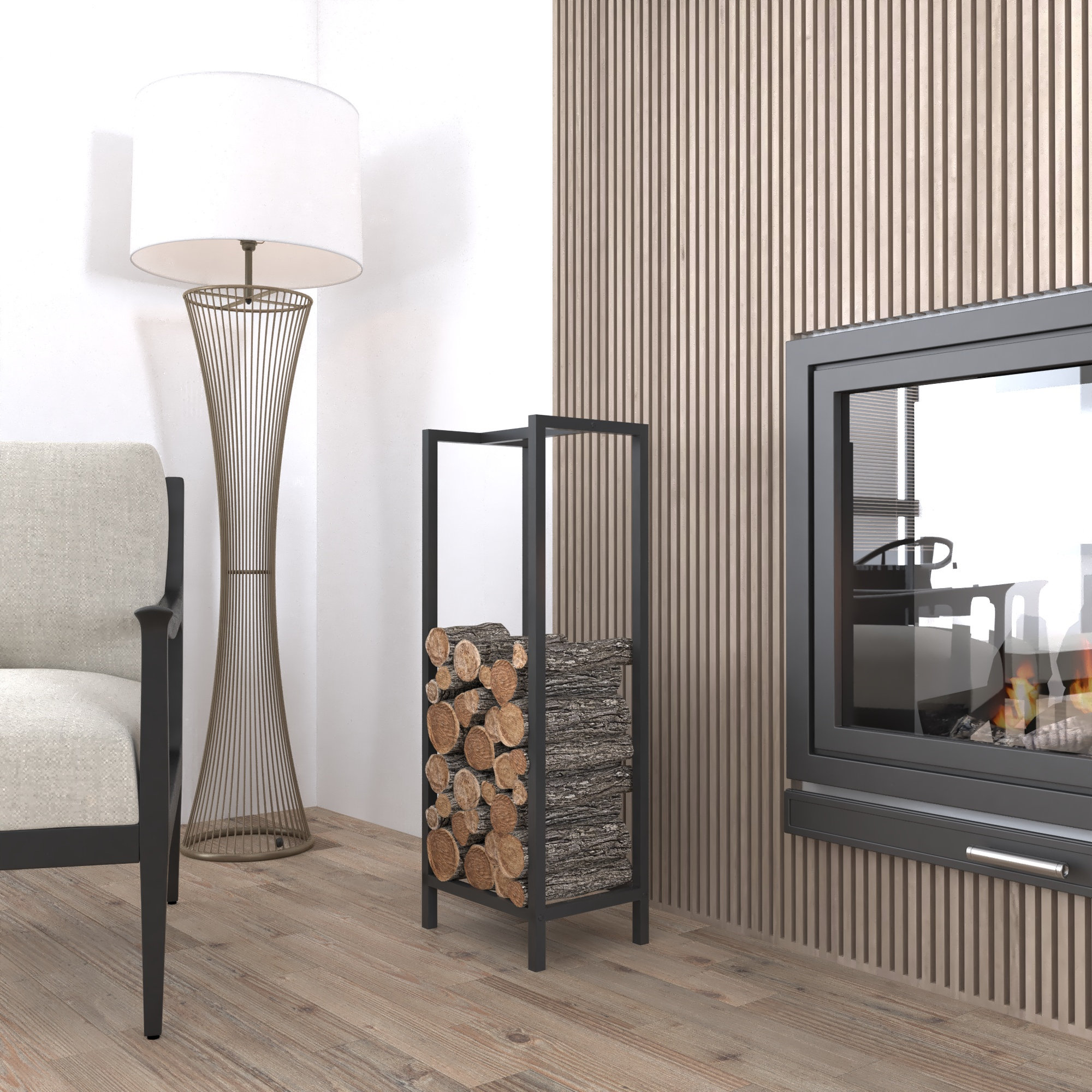 Modern Fireplace Wood Rack, Sleek Vertical Firewood Stand, Space-saving ...