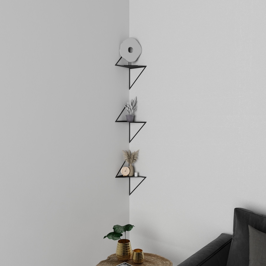 Modern Geometric Corner Shelf, Contemporary Triangle Wall Shelf, Sleek ...