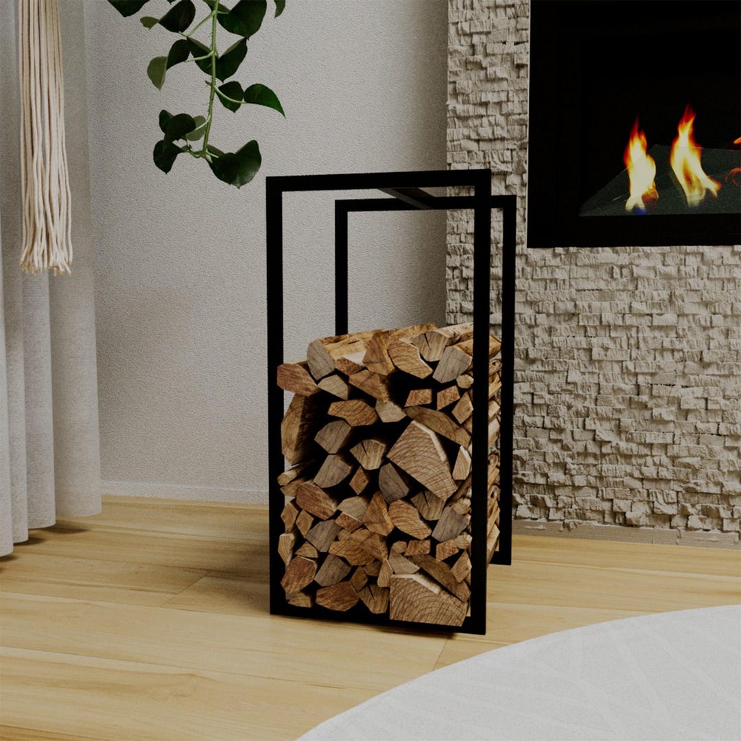 Modern Metal Firewood Rack, Indoor Wood Storage Holder, Minimalist ...