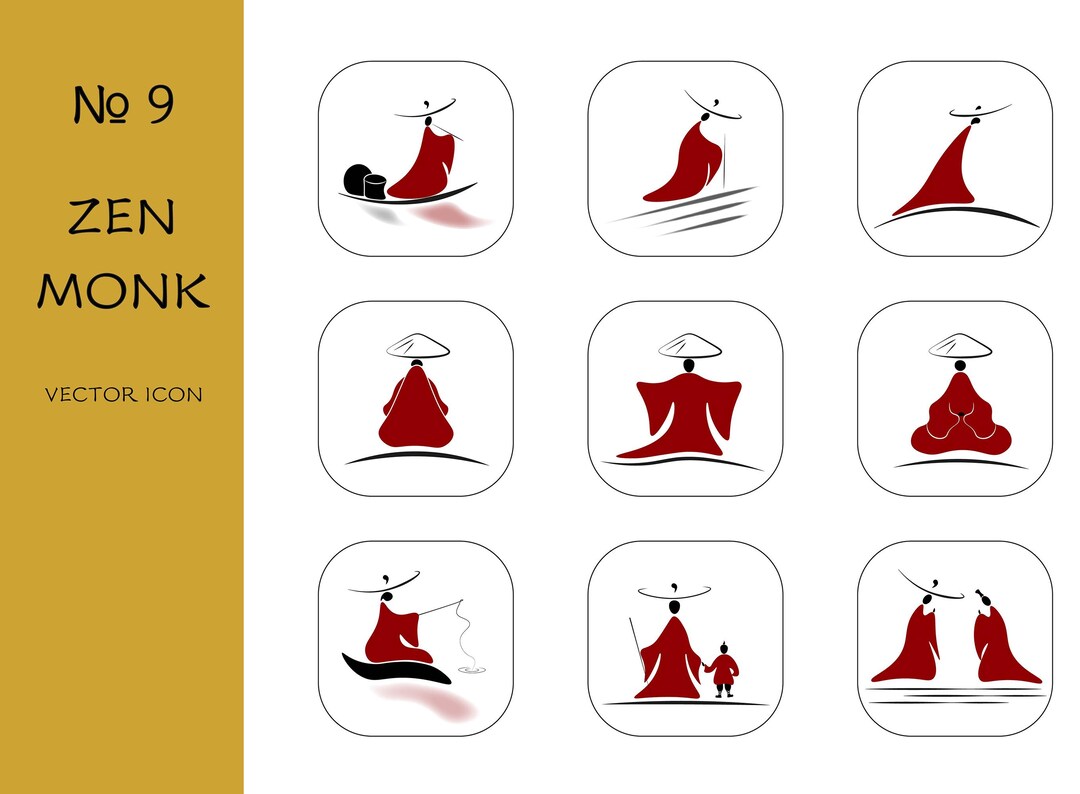 N.9 ZEN MONK ICONS. Different Poses and Actions Chinese Ancient Monk in ...