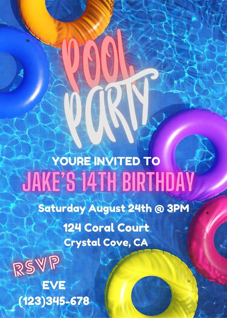 Editable Pool Birthday Party Invitation Fun Water-themed Party Invite ...