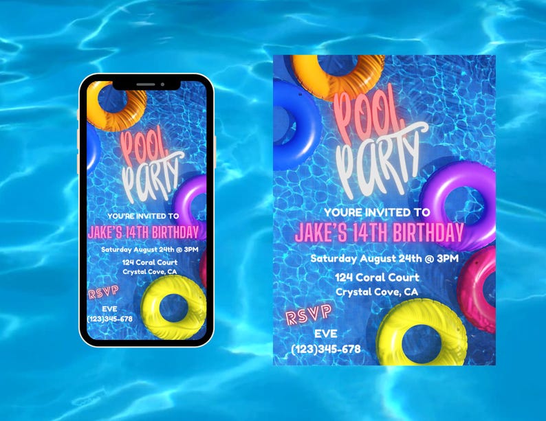 Editable Pool Birthday Party Invitation Fun Water-themed Party Invite ...