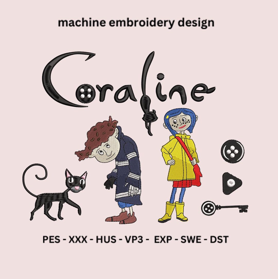 Coraline and Wybie Embroidery Files, Coraline Button Eyes Embroidery ...