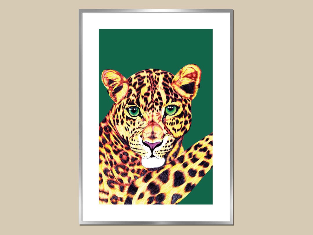 Colourful Leopard Art Print, Biro Art, Animal Illustration for Home ...