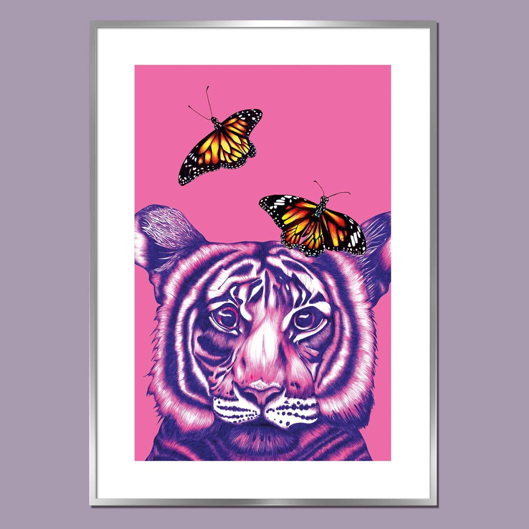 Colourful Tiger Art Print, Biro Art, Animal Illustration for Home ...