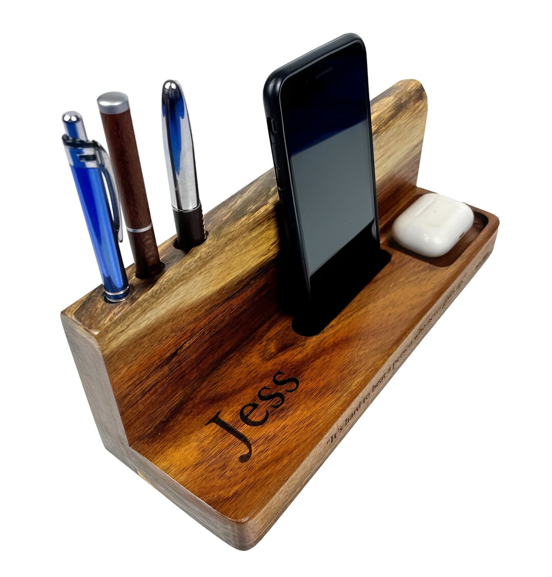 Desk Organiser Personalised Natural Solid Timber Desk Caddy/docking ...