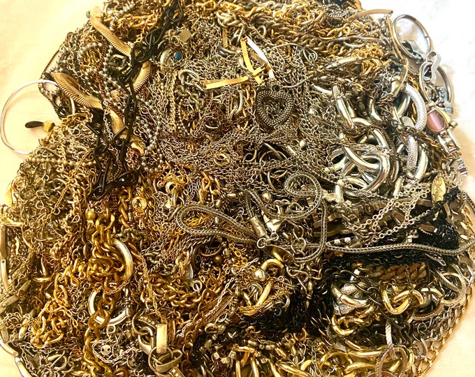 HUGE 3 Pounds Destash Lot of Scrap Chain Jewelry Making Silver Gold ...