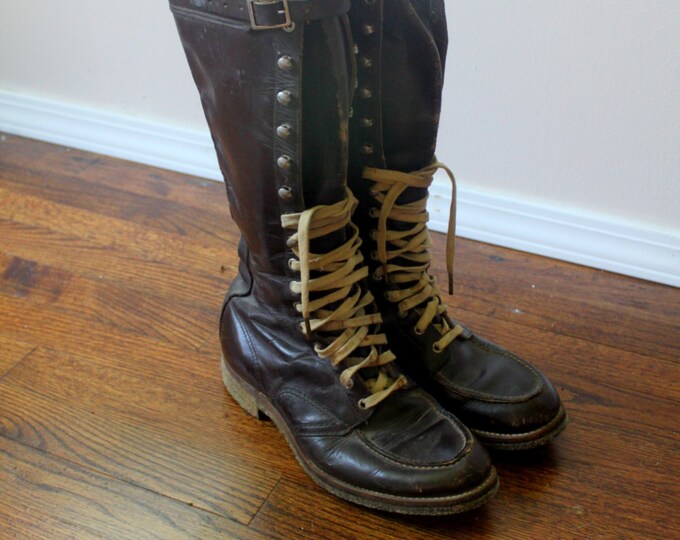 Vintage Boots Mens Lumberjack Work Boots Leather Industrial Knee High ...
