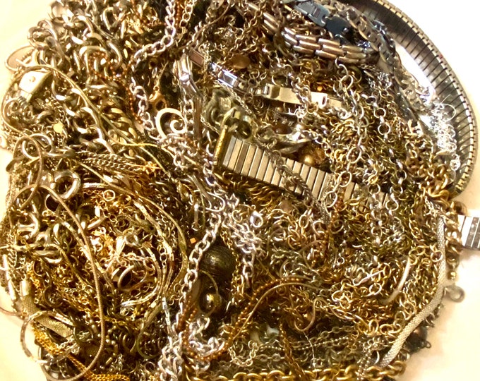 HUGE 3 Pounds Destash Lot of Scrap Chain Jewelry Making Silver Gold ...