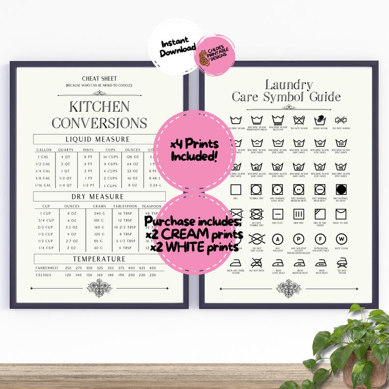 Kitchen Conversions Print | Laundry Care Guide Printable Art | Kitchen ...