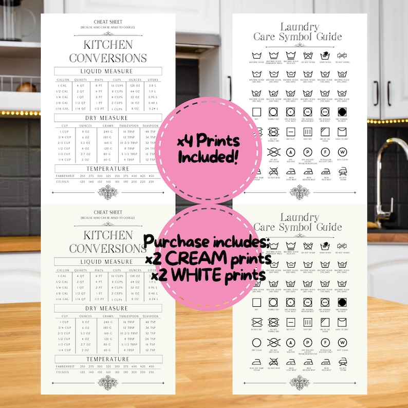Kitchen Conversions Print | Laundry Care Guide Printable Art | Kitchen ...
