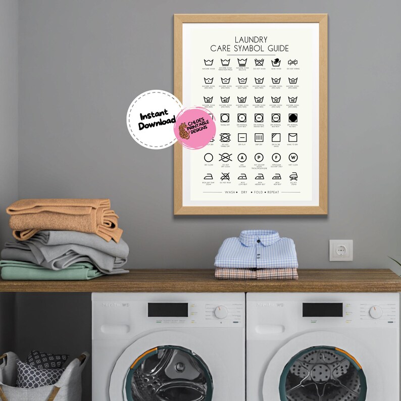 Kitchen Conversion Chart Printable | Laundry Care Guide Art | Utility ...