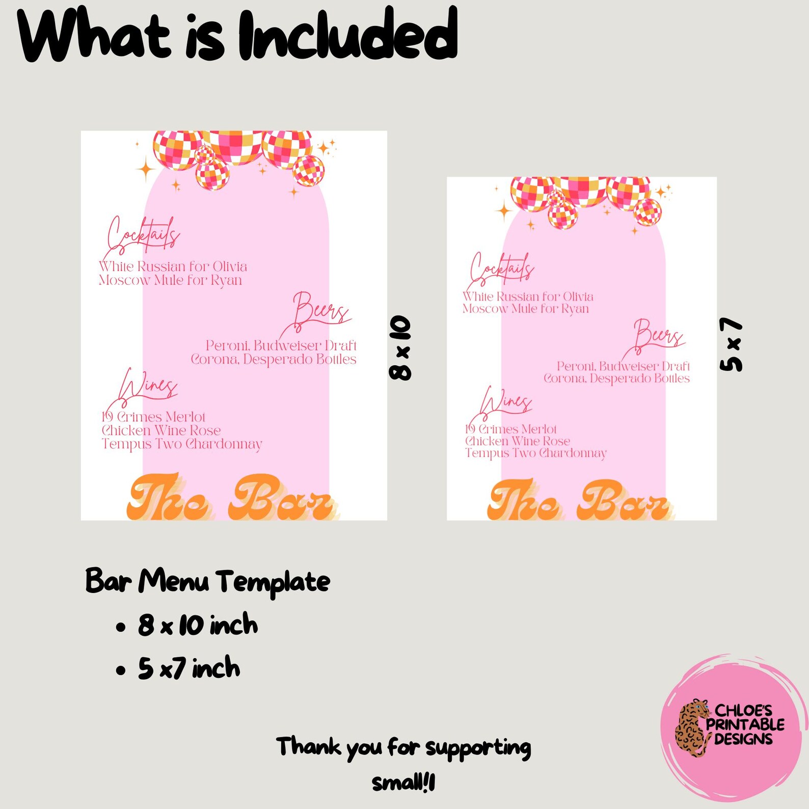 Retro Red Pink Orange Disco Bar Menu Template Editable Wedding Table ...