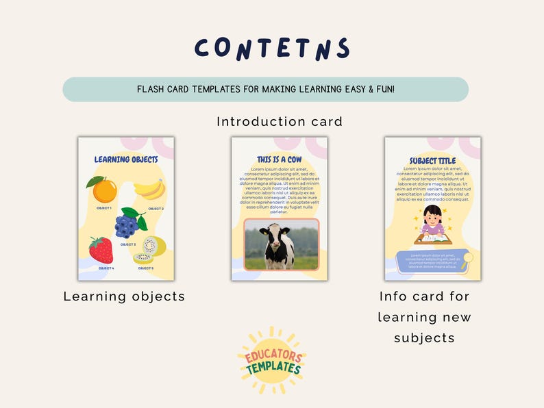 Editable Flash Card Template for Kids's Learning, Canva Template for ...