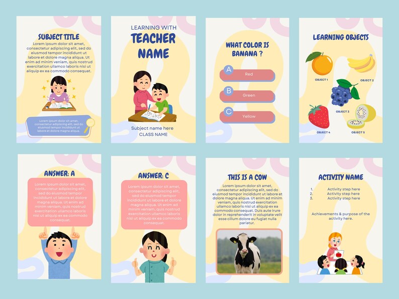Editable Flash Card Template for Kids's Learning, Canva Template for ...