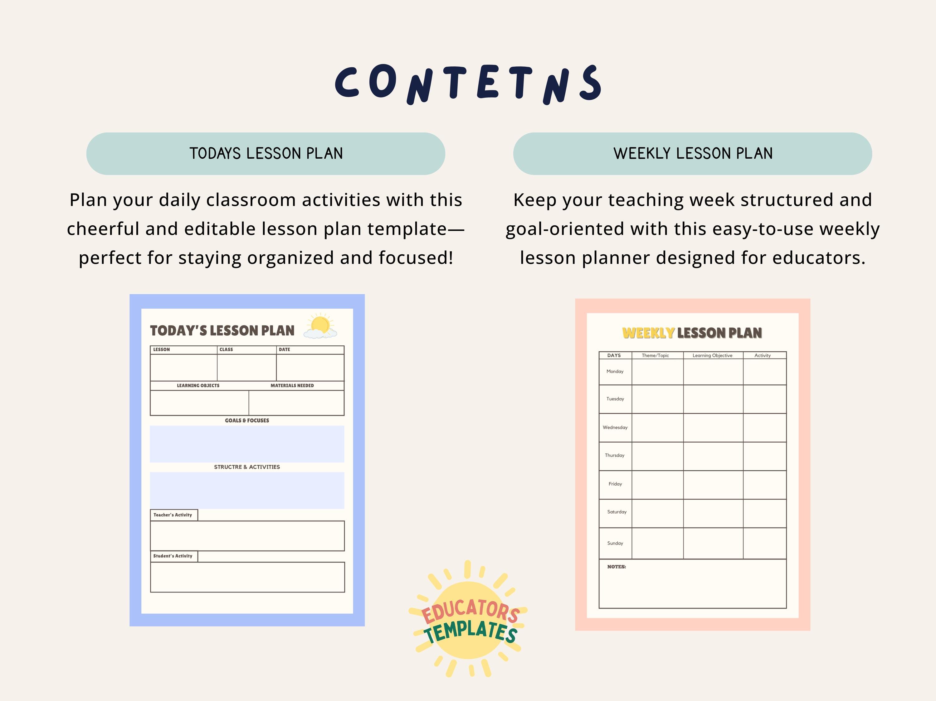 Lesson Planningtemplate for Teachers, Canva Editable Weekly Teaching ...