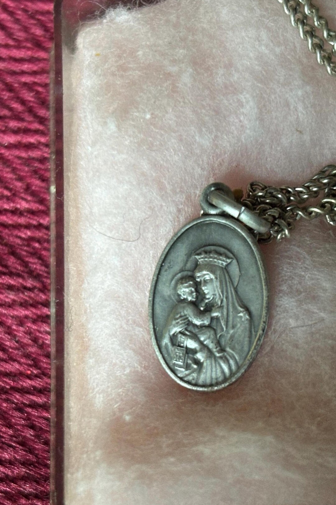 Rare and Unique Antique 1930s Scapular Mary With Child and Sacred Heart ...