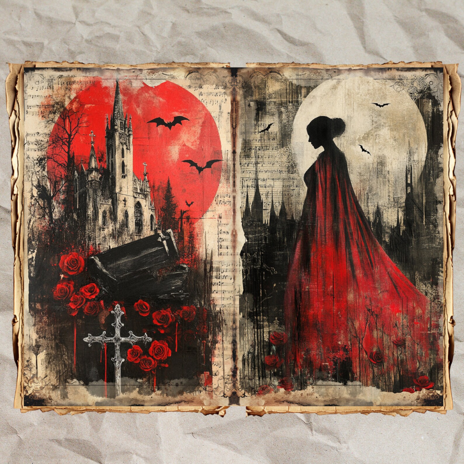 Vampire Junk Journal Printable Pages: Vintage Halloween Ephemera (52 ...