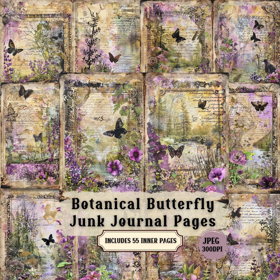 Botanical Butterfly Junk Journal Kit: Victorian Floral Ephemera (55 JPG ...