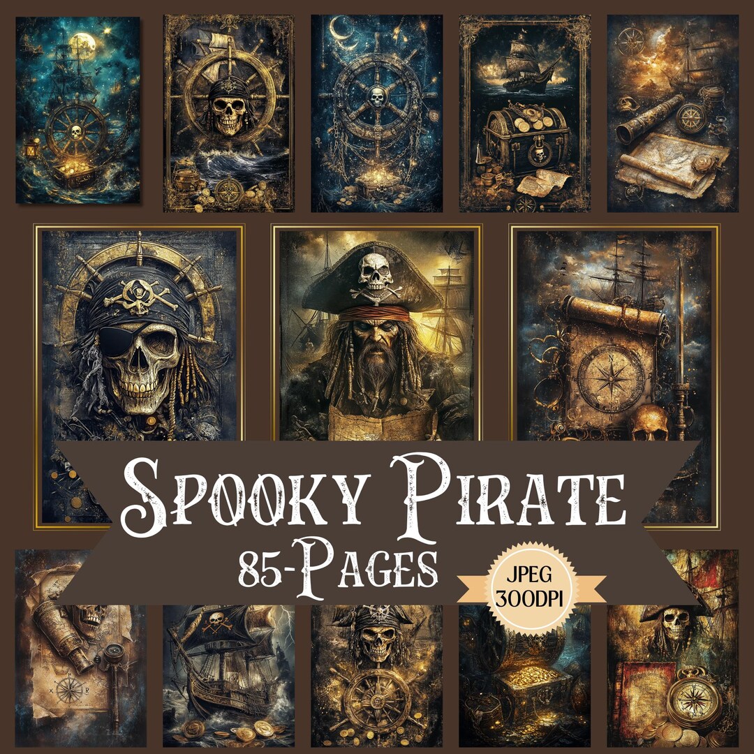 Spooky Pirate Journal Single Pages, Pirate Treasure Themed Collage ...