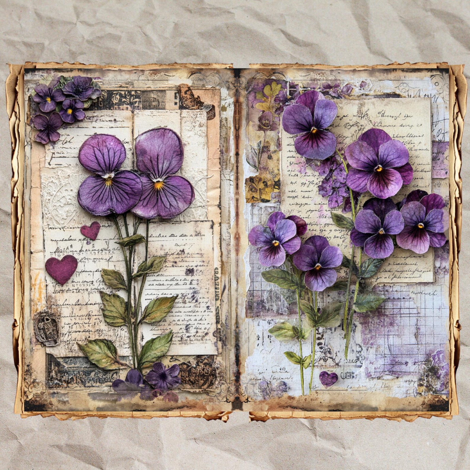 Violets Purple Junk Journal Pages | Vintage Flowers Purple Themed Kit ...