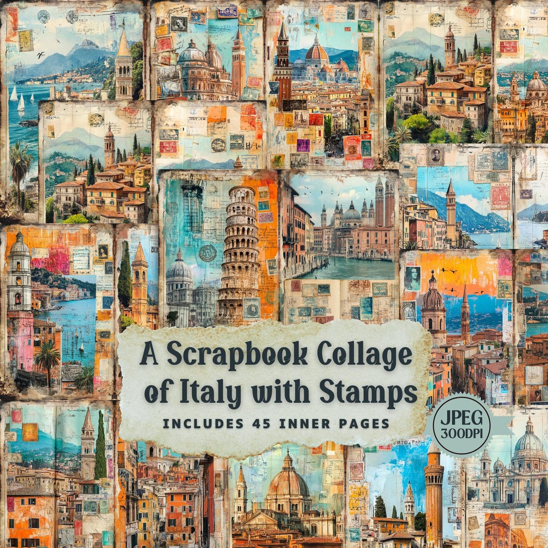 Italy Scrapbook Paper: Vintage Stamps, Shabby Chic Ephemera (45 JPEG ...