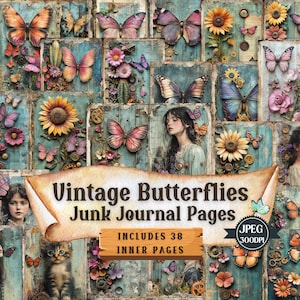 Butterflies Junk Journal Pages, Vintage Butterfly and Flower Junk ...