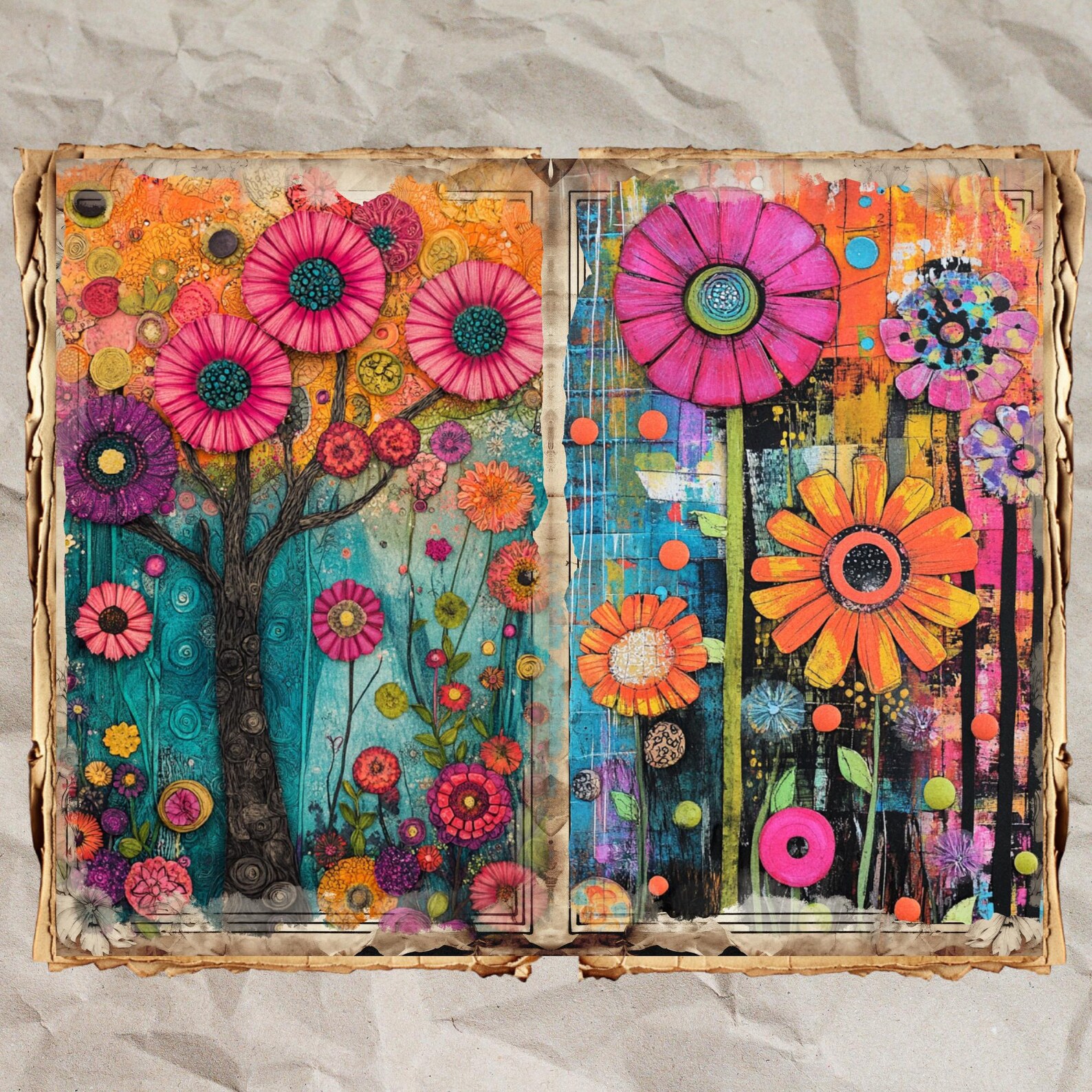 Whimsical Colorful Junk Journal Pages, Mixed Media Art, Junk Journal ...