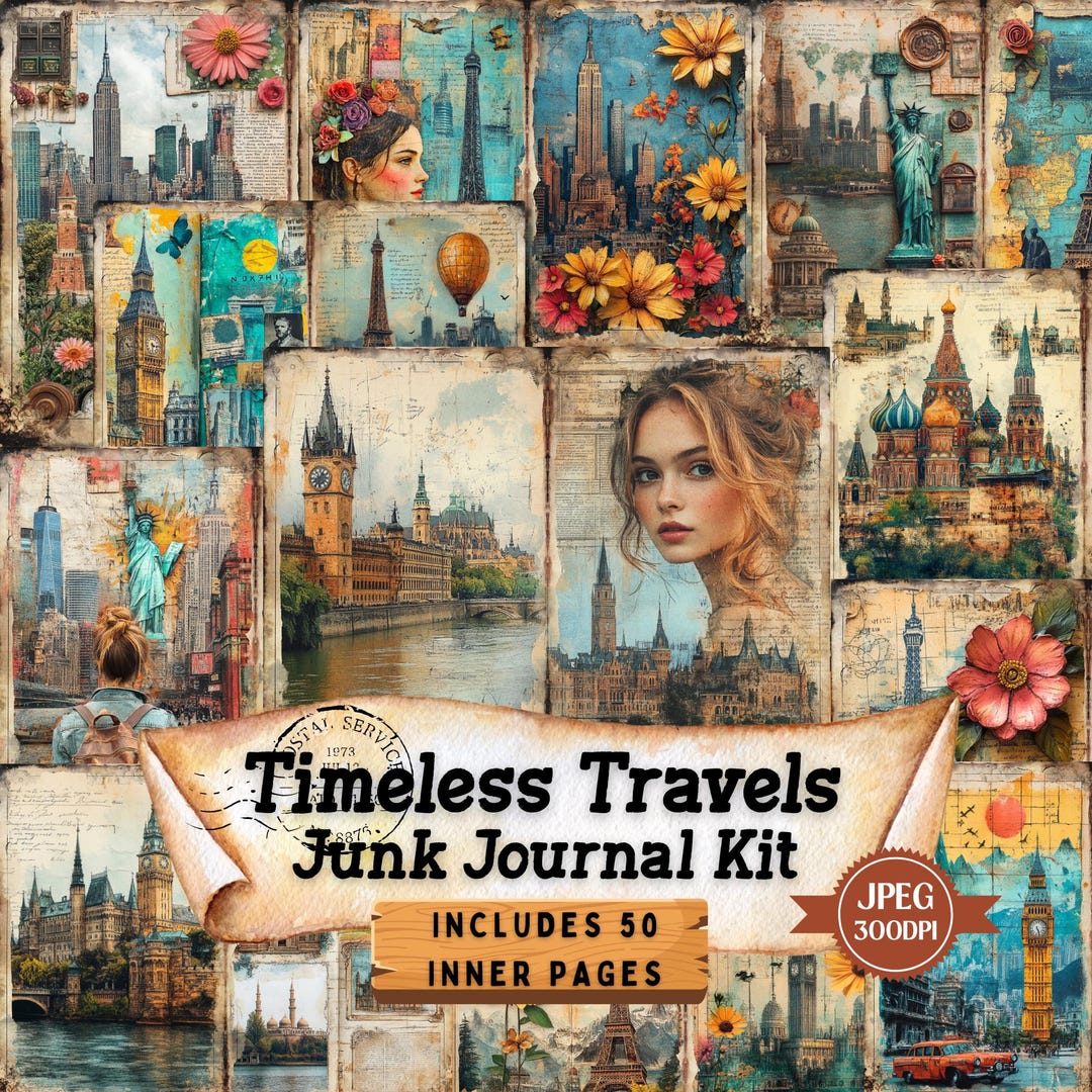 Antique World Landmarks Junk Journal Pages: Shabby Chic Ephemera (50 ...