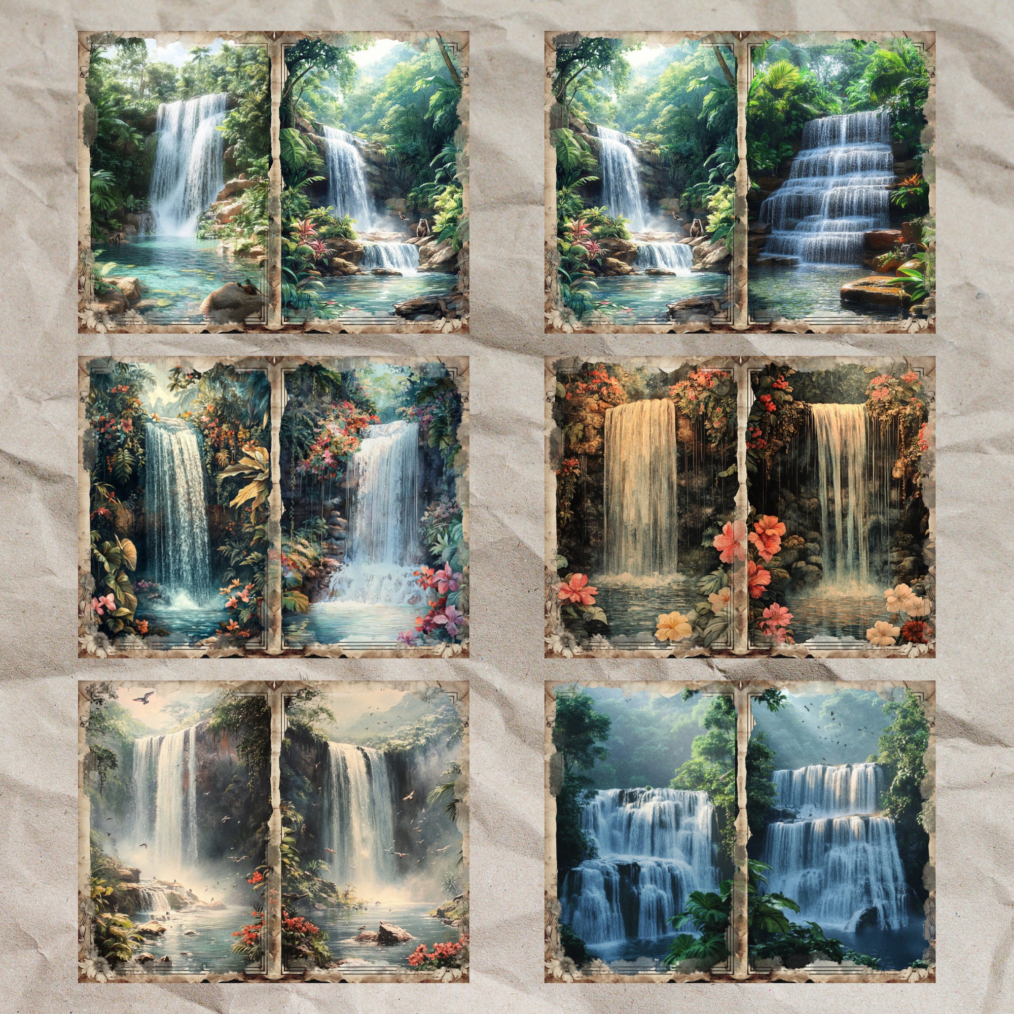 Watercolor Waterfall Junk Journal Kit: Shabby Chic Ephemera (38 JPEG ...