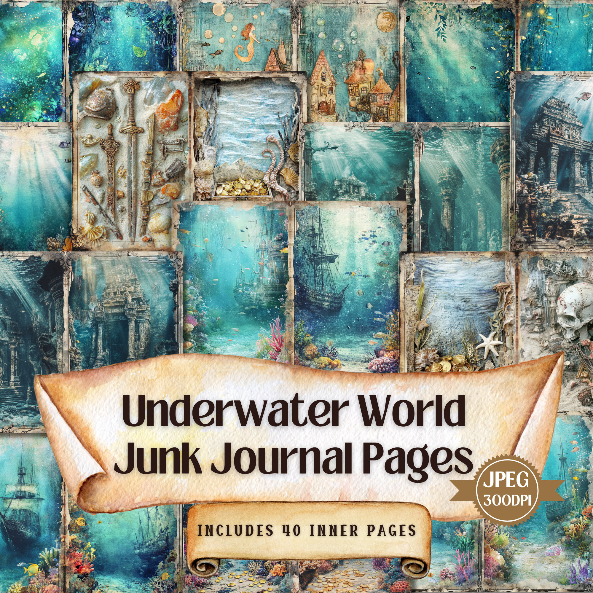 Underwater World Scene Junk Journal Printable Pages, Vintage Collage ...